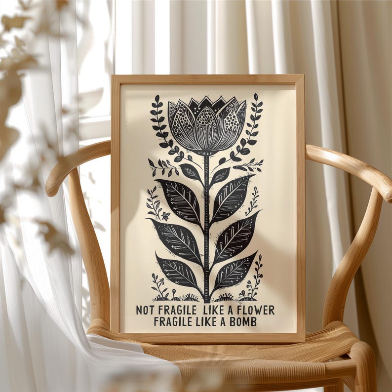 Fragile Like A Flower Bomb Print, Feminist Wall Art, RBG Quote Decor ...