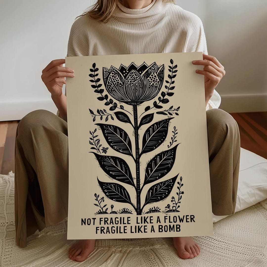 Fragile Like A Flower Bomb Print, Feminist Wall Art, RBG Quote Decor ...
