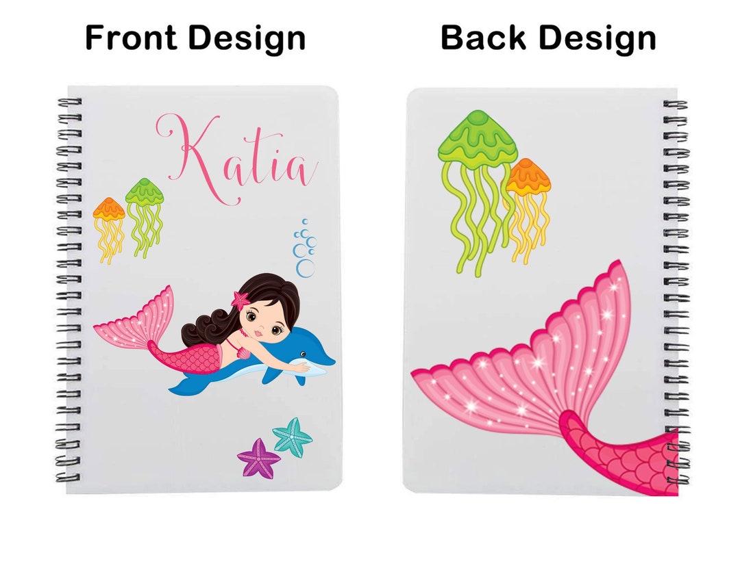 Small Mermaid and Dolphin Notebook, Personalized Spiral Notebook - Etsy
