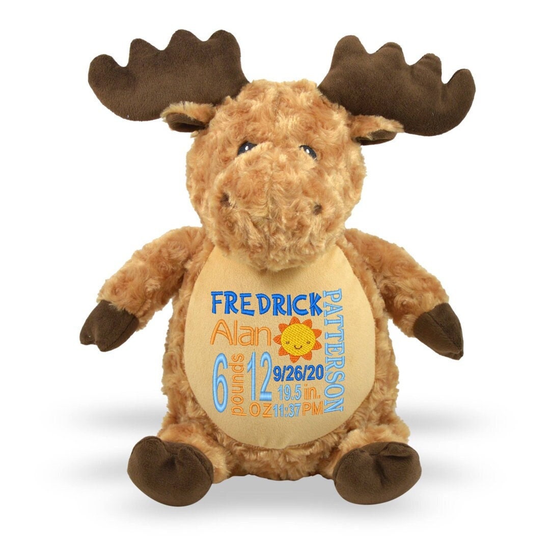 Fun Little Moose, Birth Stats, Baby Shower Gift, Stuffed Animal - Etsy