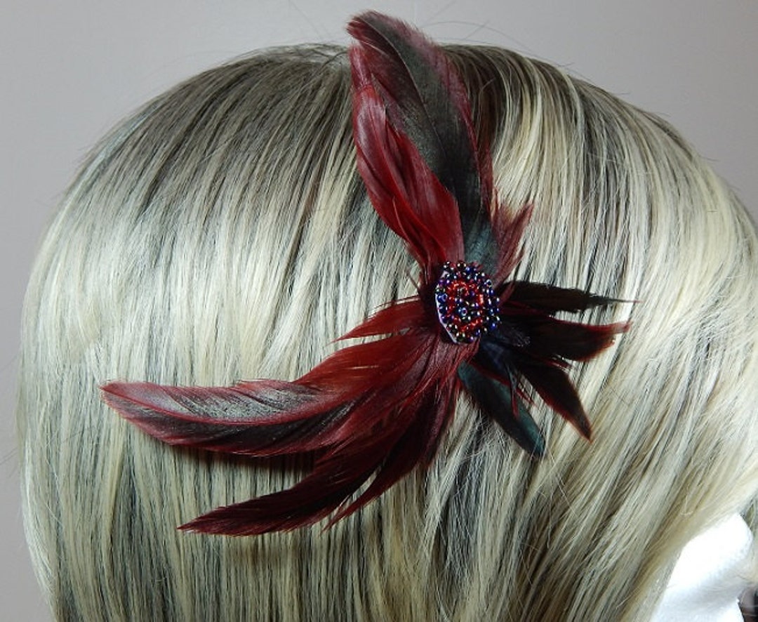 Scarlet Feather Hair Clip - Red Fascinate - Black Headdress - Red Hair ...