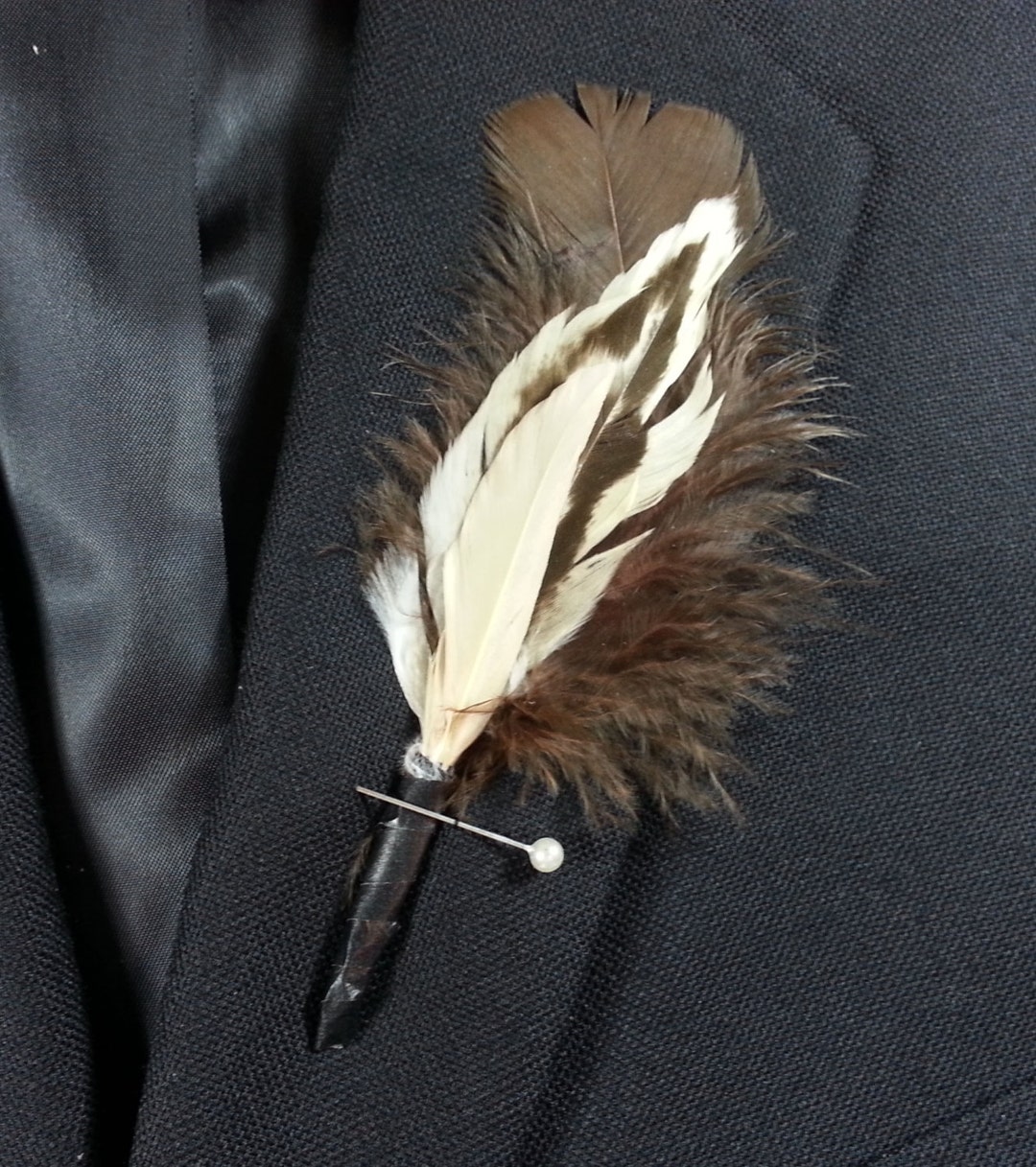 Feather Boutonniere Tan and Brown Lapel Pin Nice Rustic Prom Feather ...
