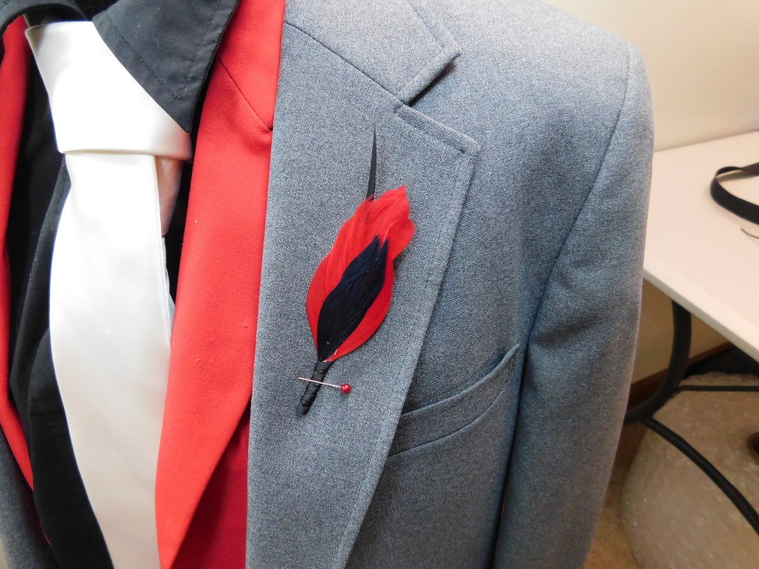 Simply Perfect Red and Black Feather Boutonniere - Prom Boutonniere ...