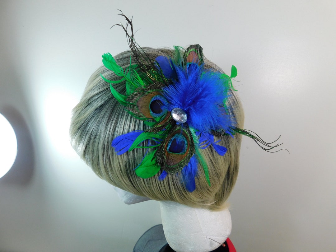Wild Peacock Feather Head Piece Blue and Green Fascinator for Pageant ...