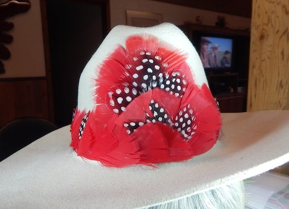 Rippin' Red Feather Hat Band Cowboy Hat Band with Guinea | Etsy