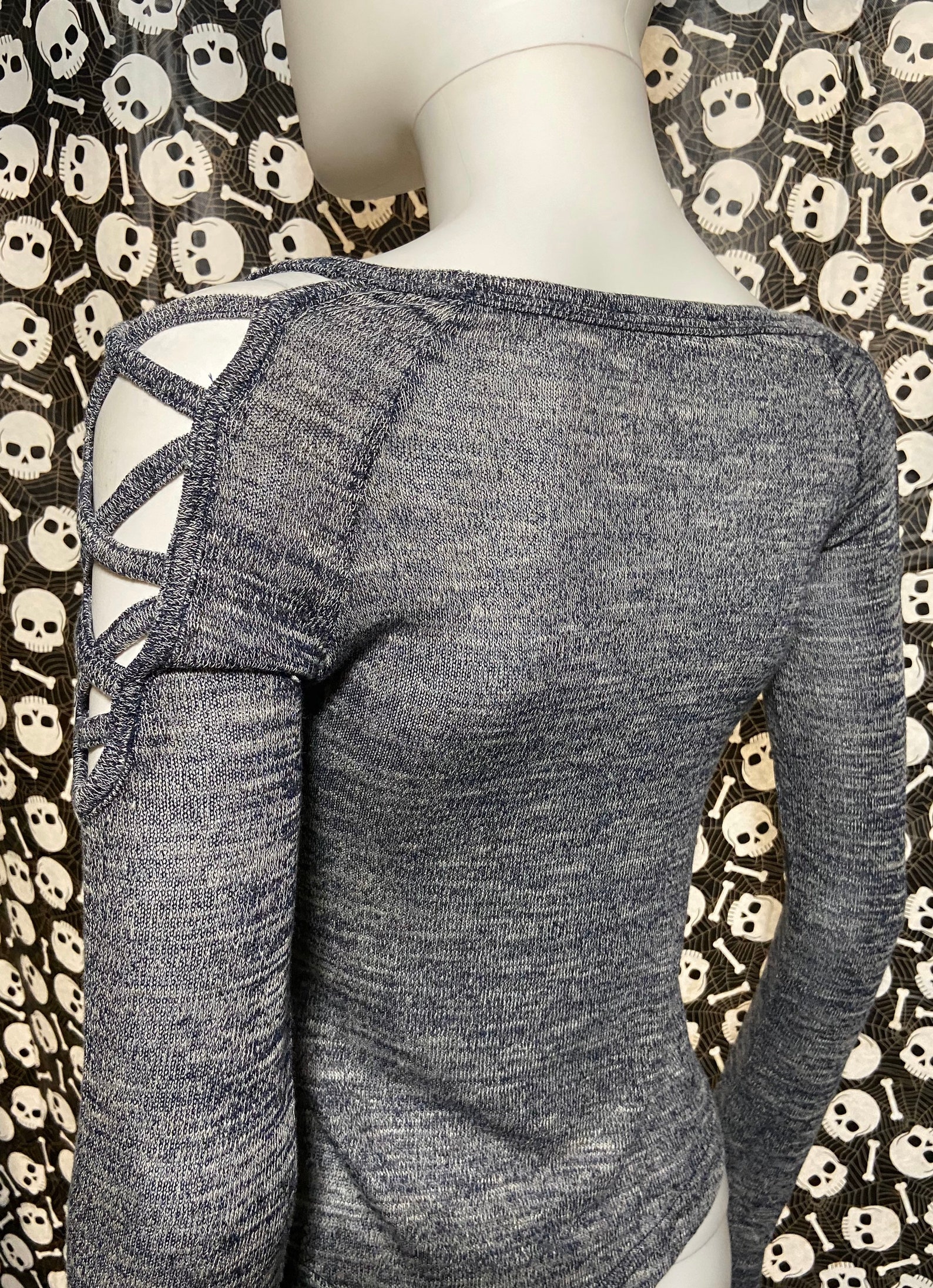 Specimen Long Sleeve Grey Top Crossed Strap Sleeve Design - Etsy