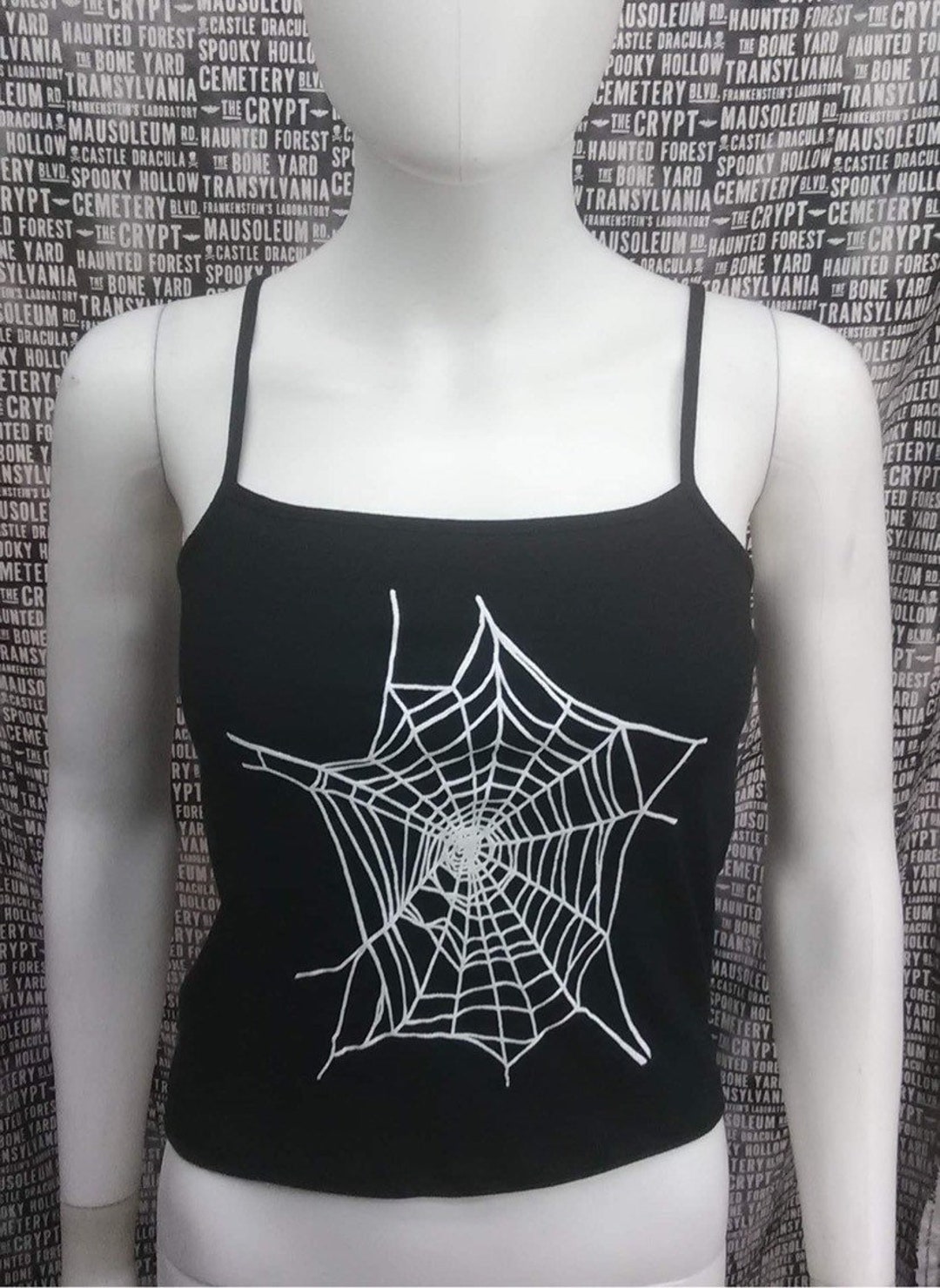Tank Top With Spiderwebs Black Crop Top Sleeveless Goth Deathrock ...