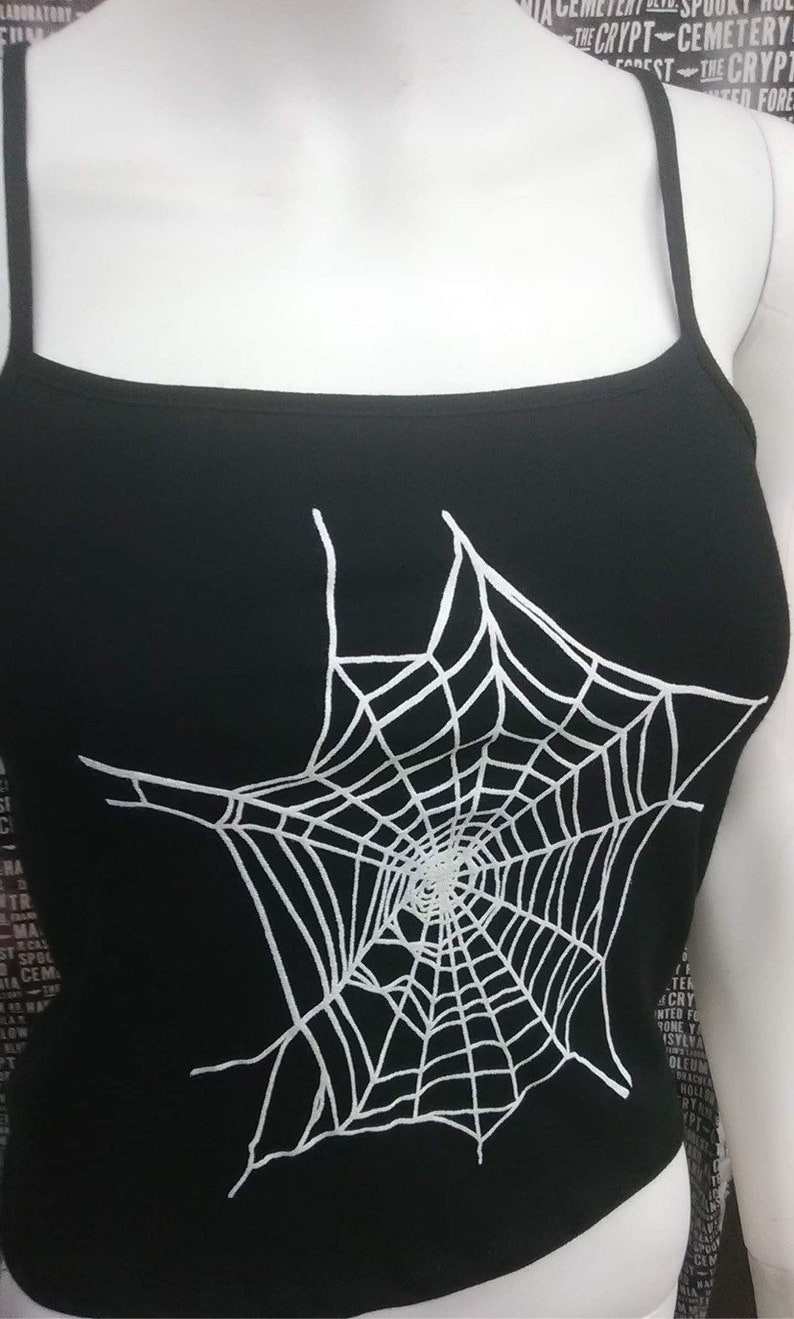 Tank Top With Spiderwebs Black Crop Top Sleeveless Goth Deathrock ...