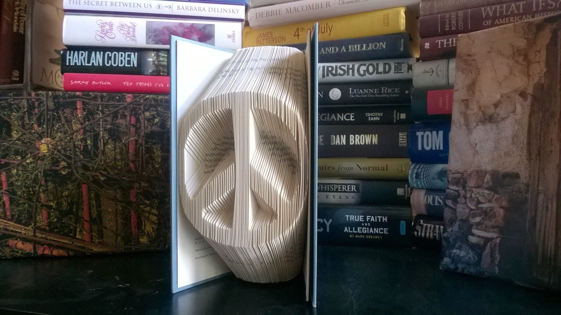 Folded Book Art, Peace Sign, Paper Art, Unique Decor, Hippie Decor ...