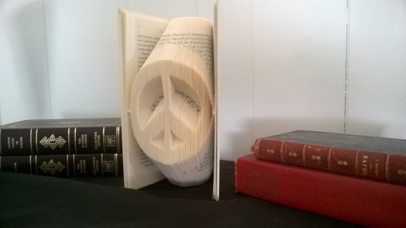 Folded Book Art, Peace Sign, Paper Art, Unique Decor, Hippie Decor ...