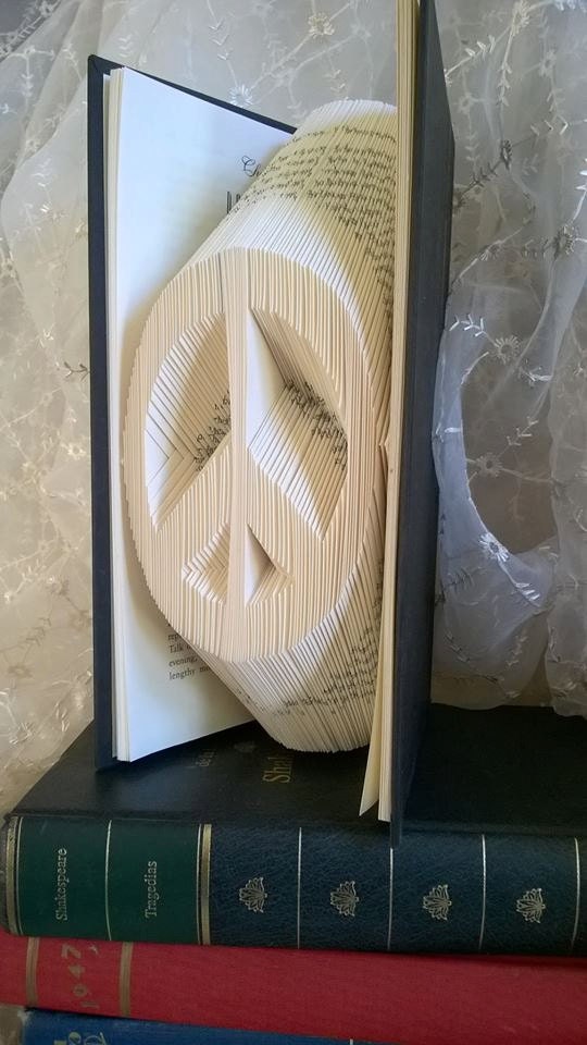 Folded book art peace sign paper art unique decor Hippie | Etsy