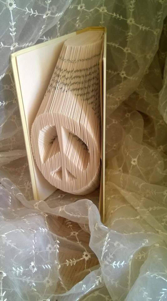 Folded book art peace sign paper art unique decor Hippie | Etsy
