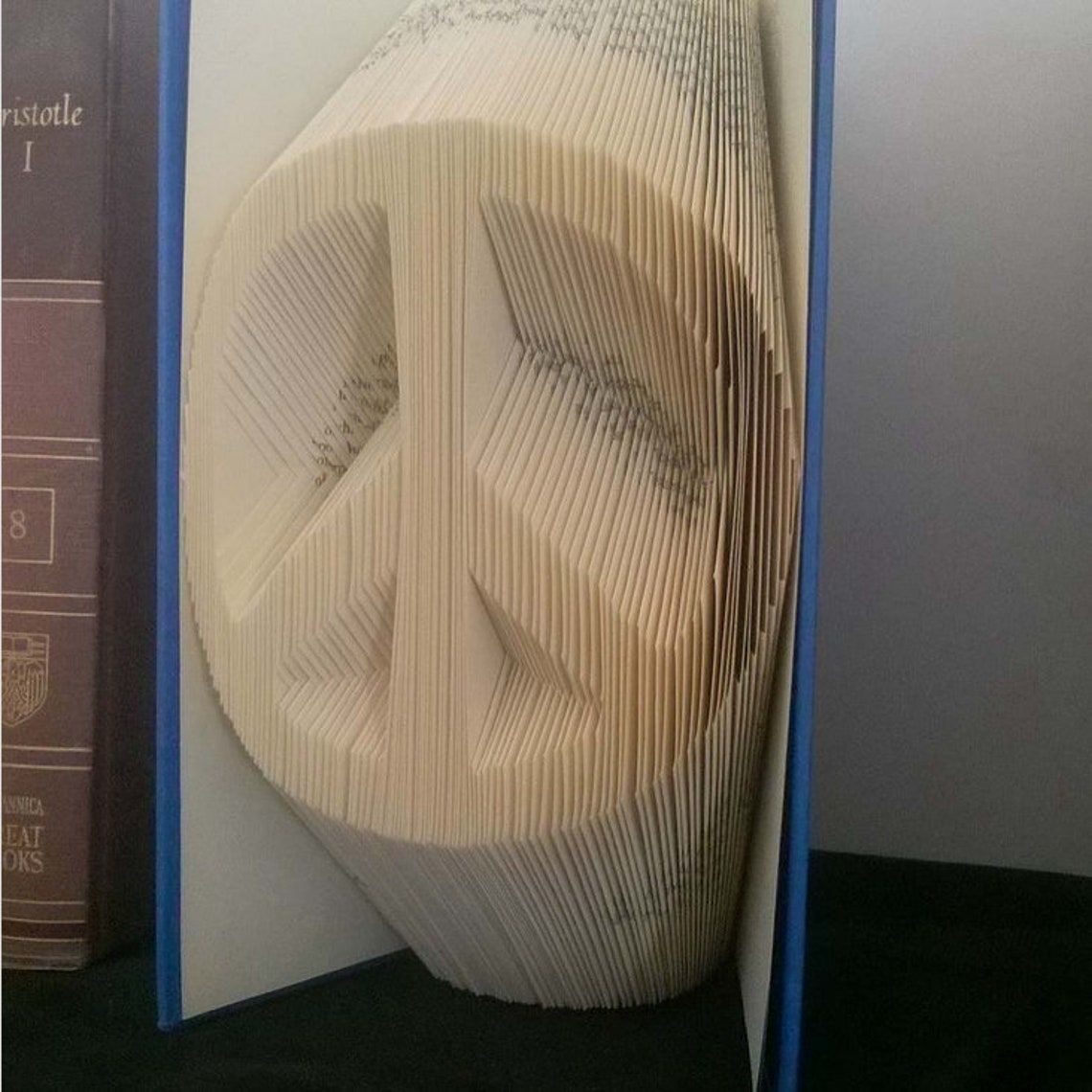 Folded Book Art, Peace Sign, Paper Art, Unique Decor, Hippie Decor ...