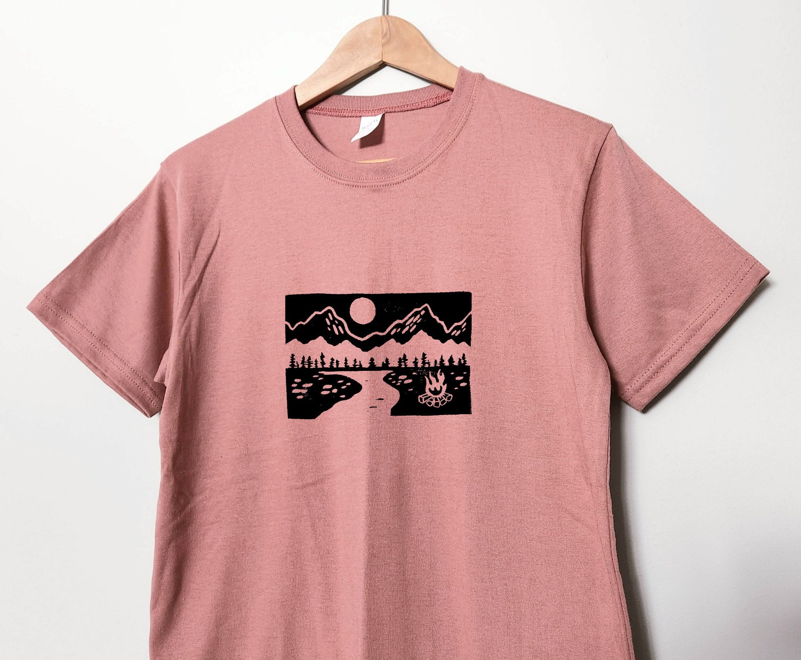 Hand Printed Campfire & Mountain T-shirt: Unisex Block Print Tee - Etsy