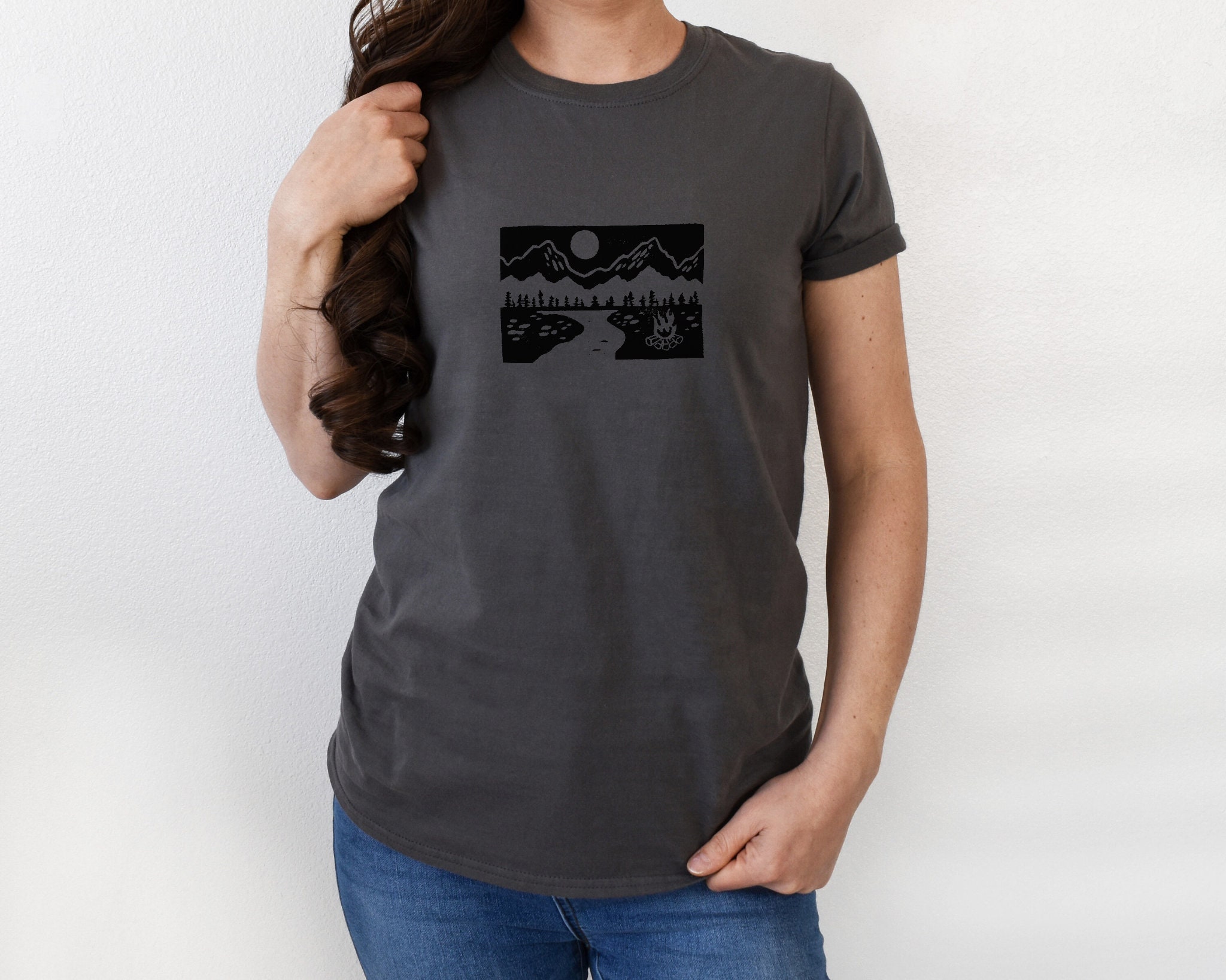Hand Printed Campfire & Mountain T-shirt: Unisex Block Print Tee - Etsy