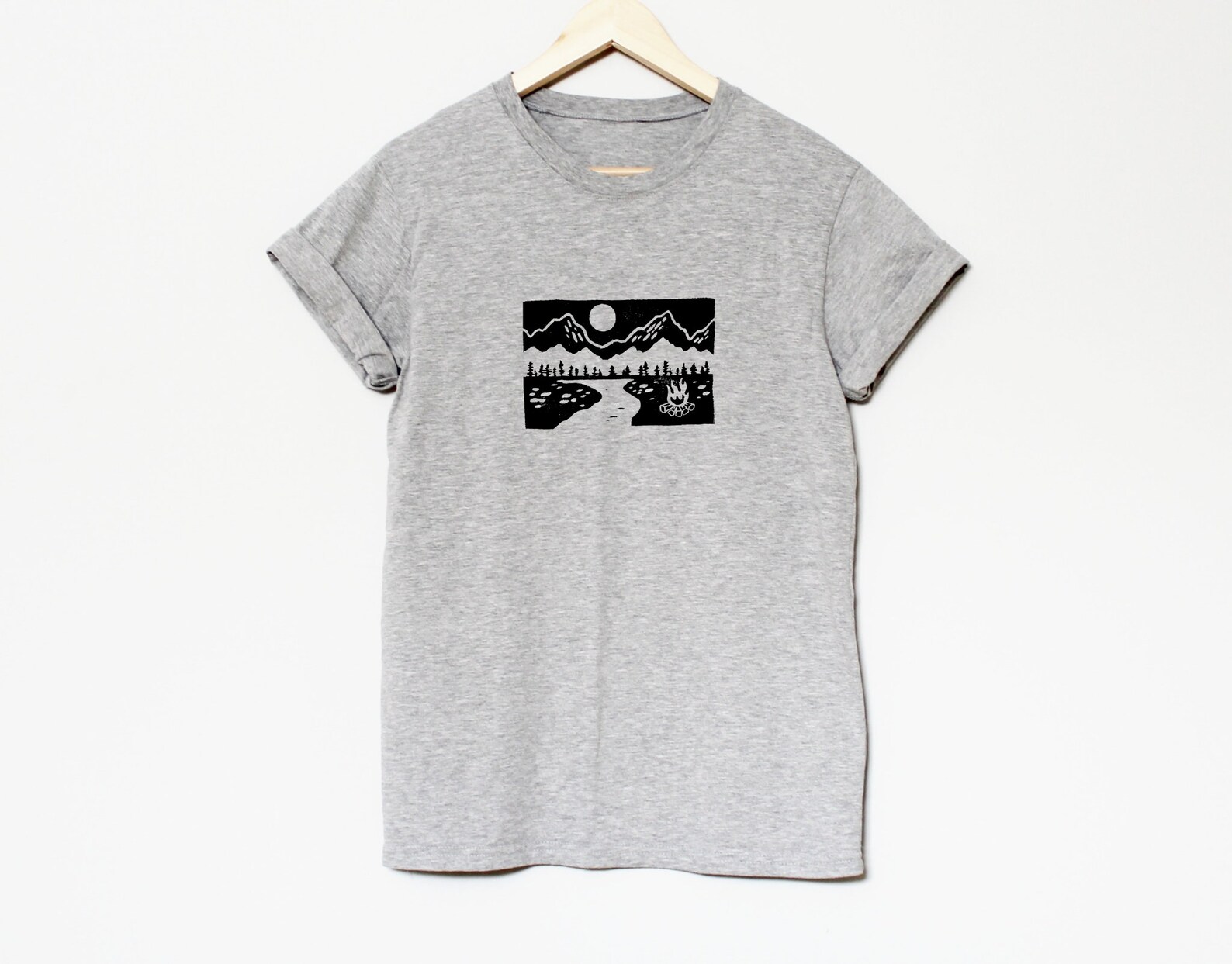 Hand Printed Campfire & Mountain T-shirt: Unisex Block Print Tee - Etsy