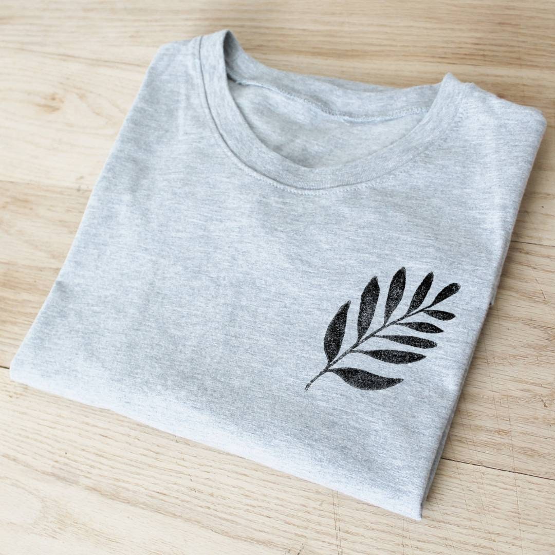 Hand-stamped Leaf T-shirt: Minimalist Botanical Print, Ethical Unisex ...