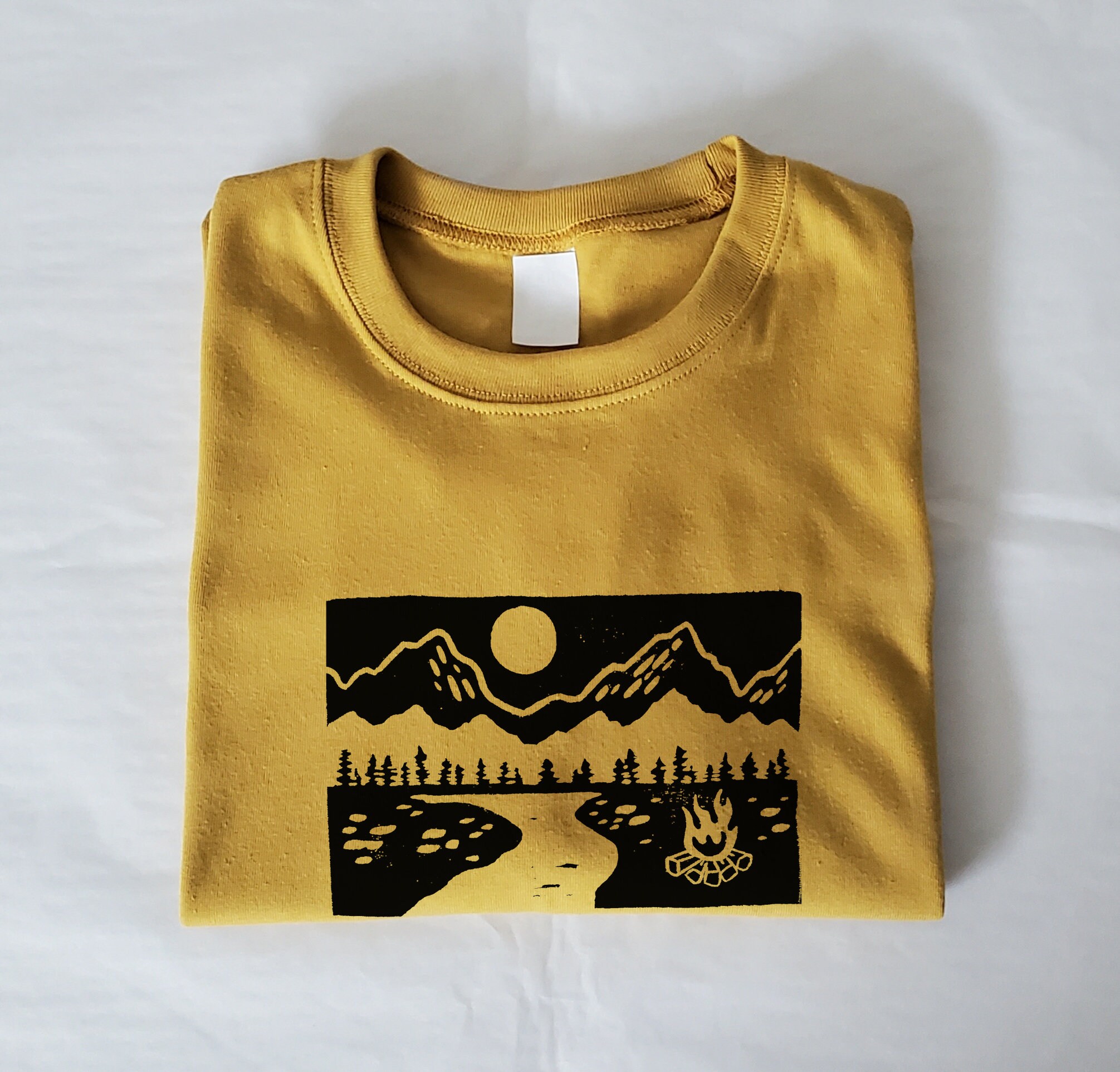 Hand Printed Campfire & Mountain T-shirt: Unisex Block Print Tee - Etsy