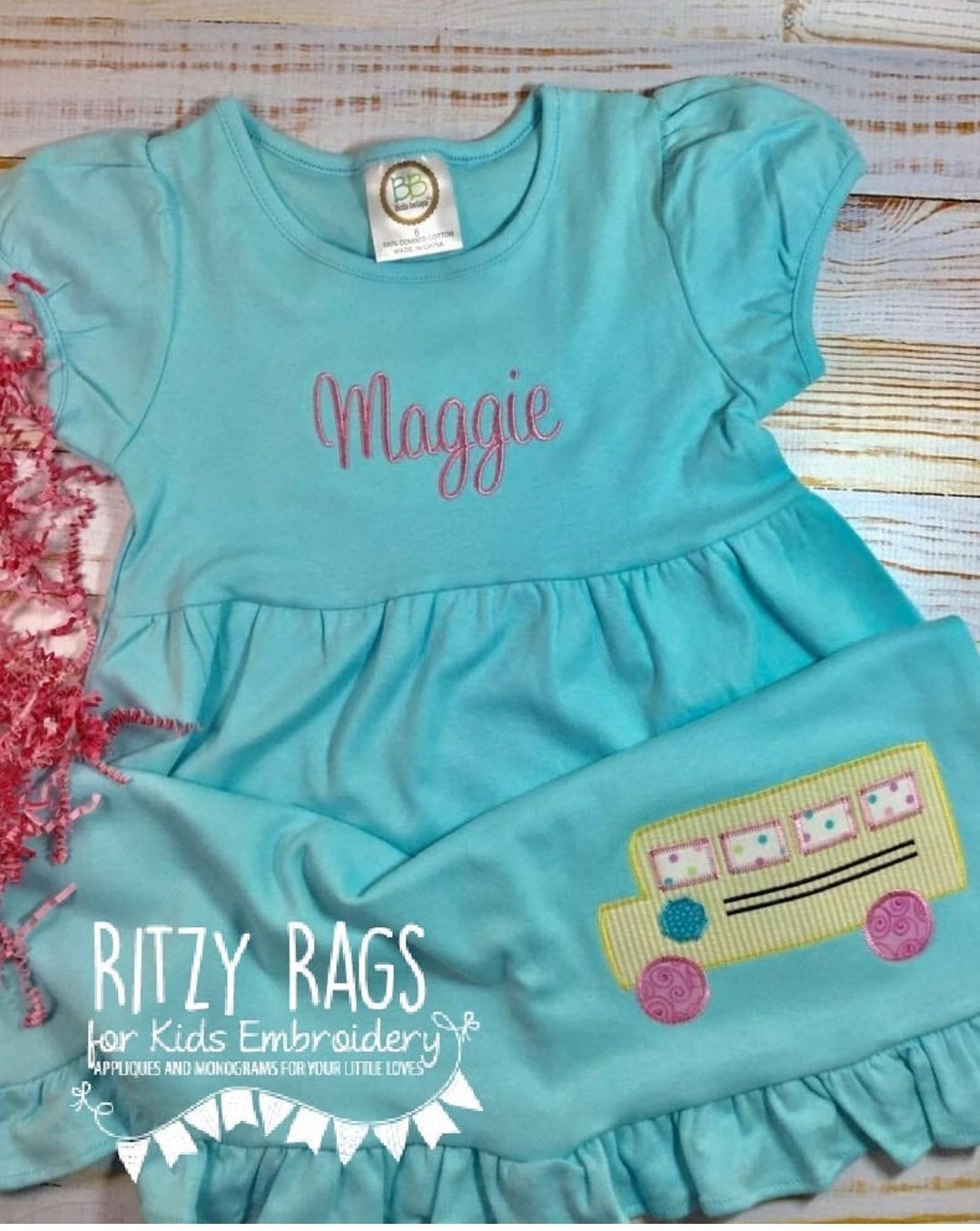 Girls Back to School Dress, School Bus Dress, Girl's Ruffle Dress ...