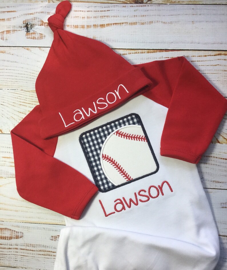 Personalized Red Raglan Infant Gown / Baseball Boy Gown / - Etsy