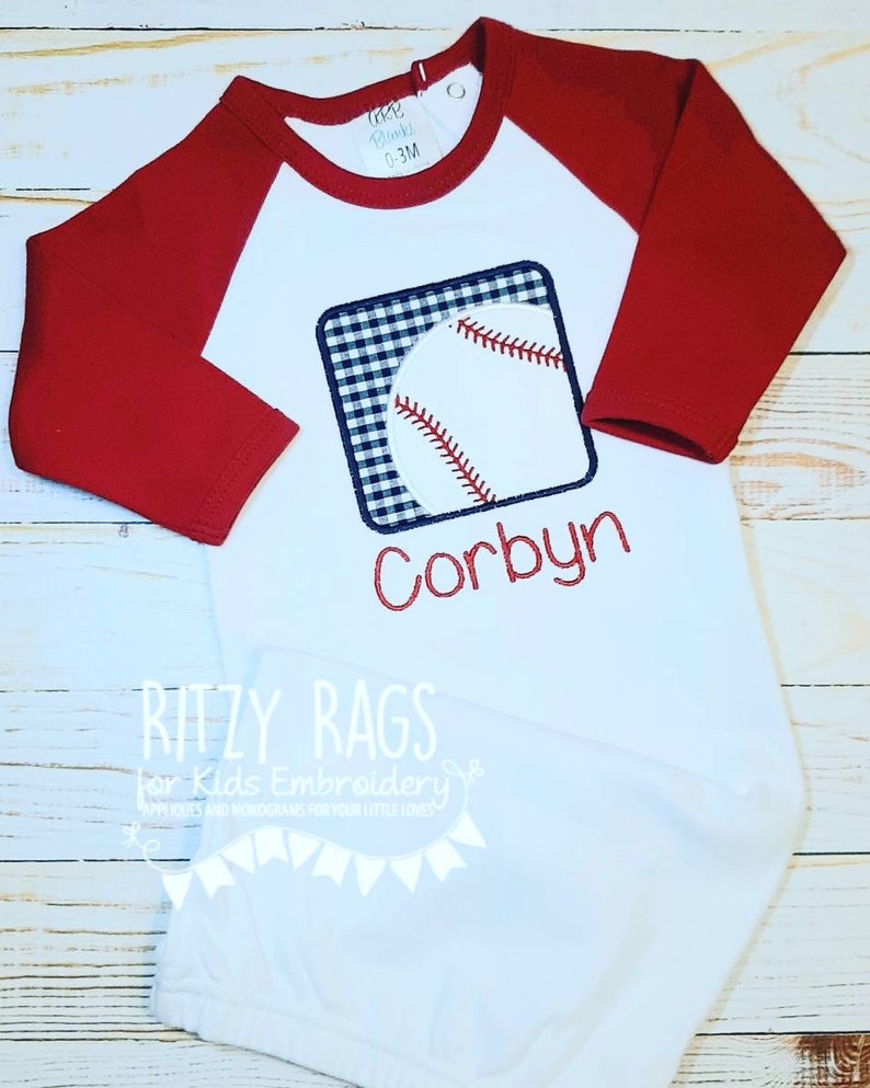 Personalized Red Raglan Infant Gown / Baseball Boy Gown / - Etsy