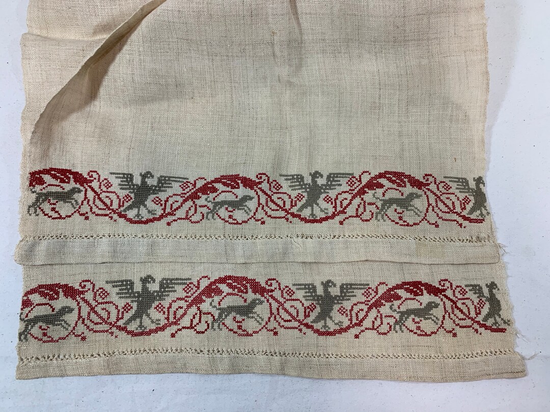 Romanian Antique Embroidered Linen Table Runner - Etsy
