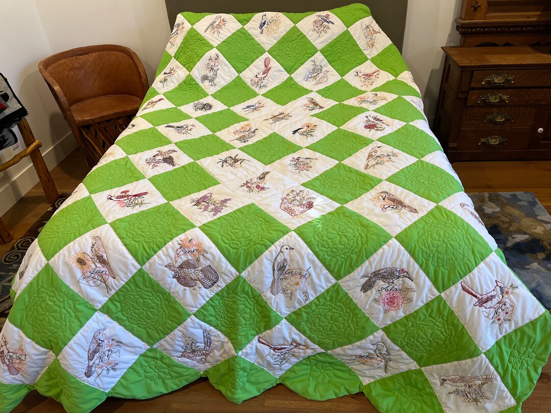 Quilt of State Birds 1992 Hand Quilted 84" X 108" - Etsy
