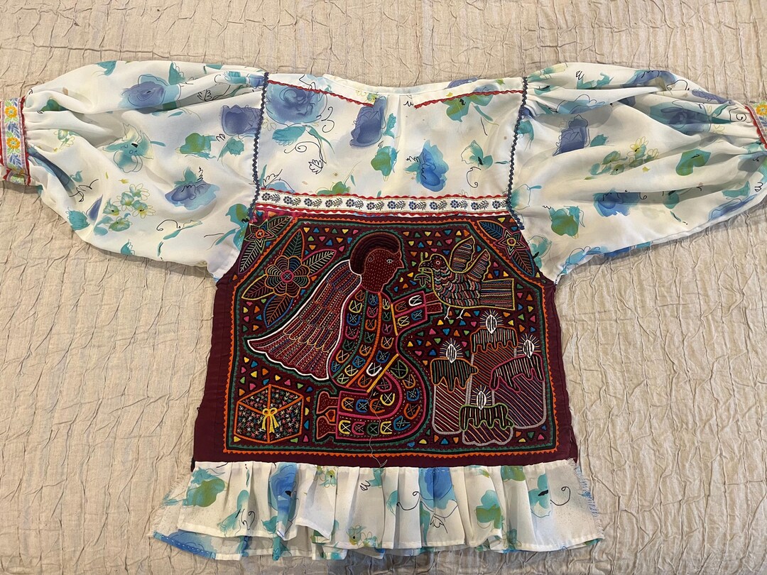 Mola Panama Blouse Kuna Yala 1960's Angel With Bird, Candles, Flowers ...