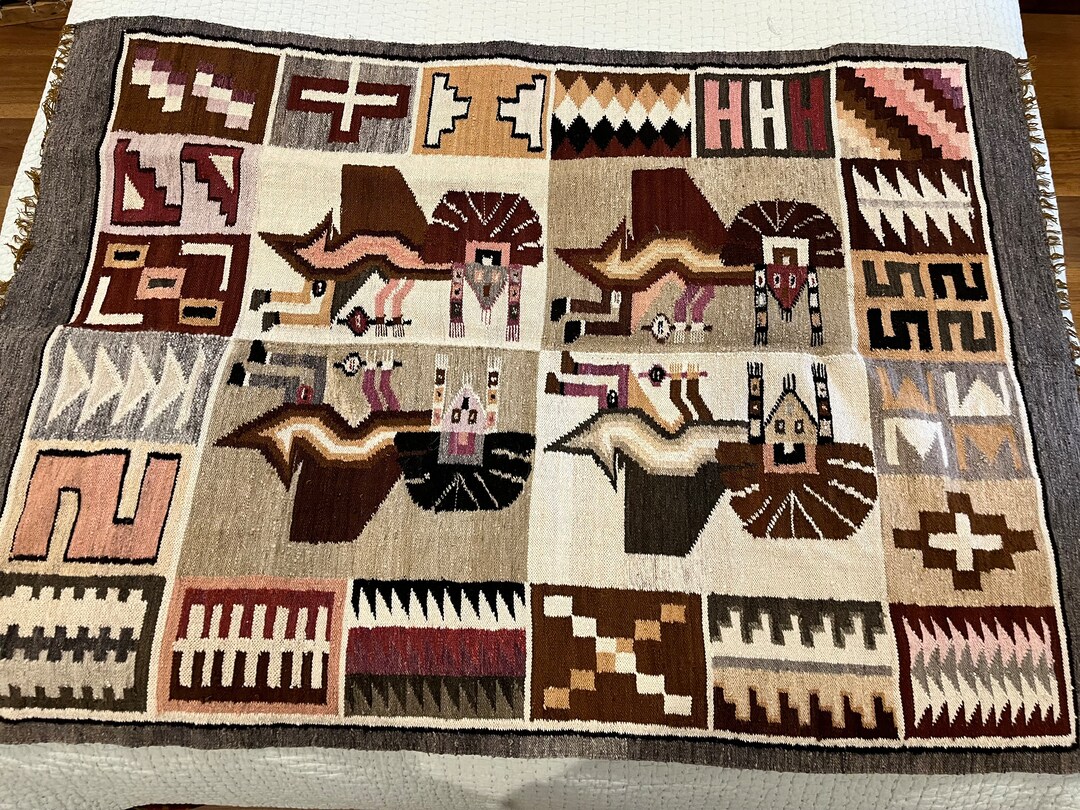 Peruvian Rug Vintage, Inca Design, Large Hand Loomed - Etsy
