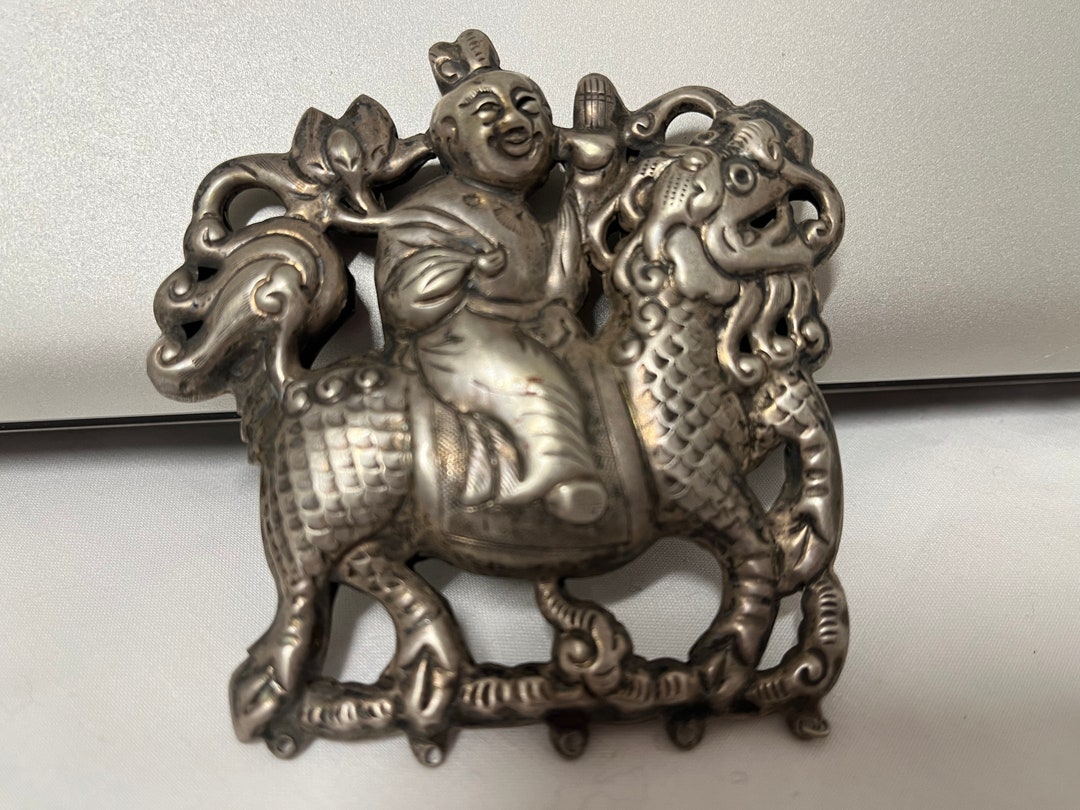 Antique Chinese Figure Qing Dynasty 1800s Mythical Silver Creature ...