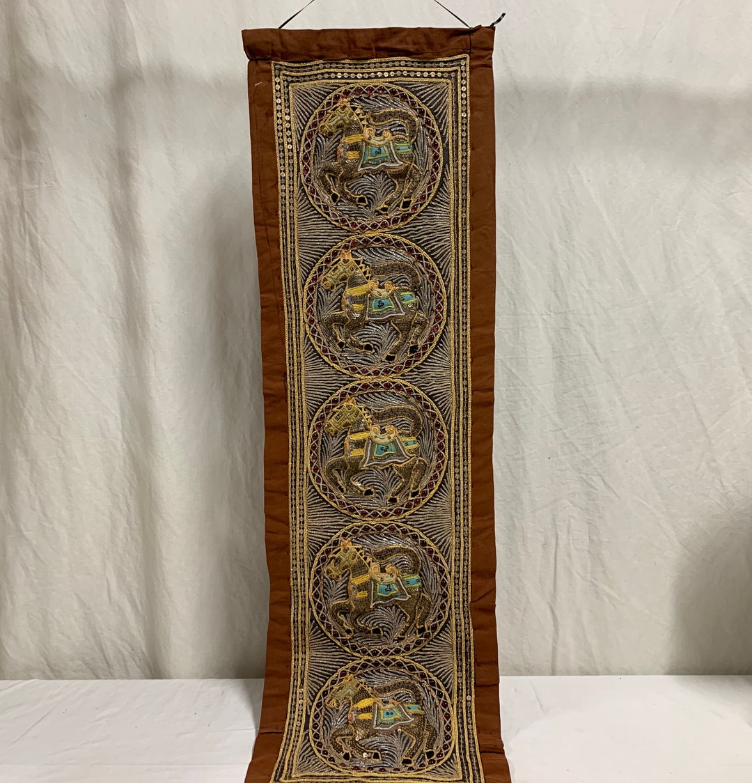 1950's Burma/myanmar Kalaga Tapestry With Horses Wall Hanging/tapestry ...