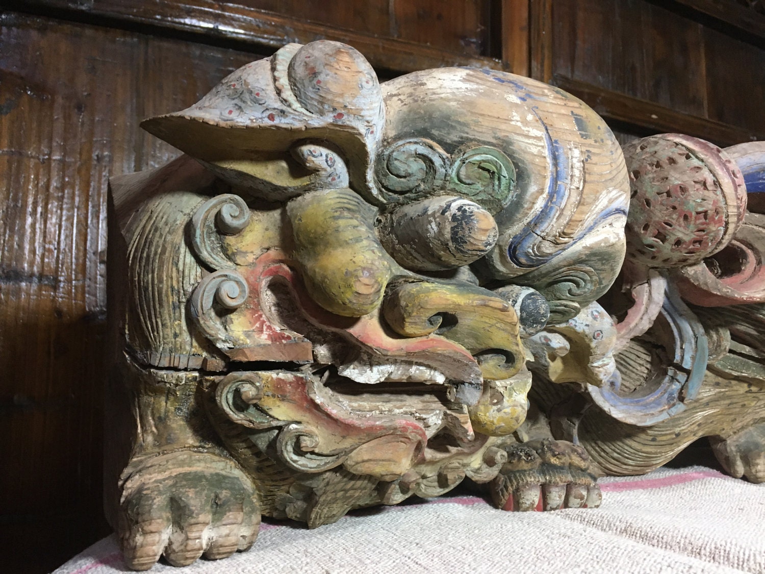 Antique Carved Wooden Chinese Temple Fu Dog - Etsy