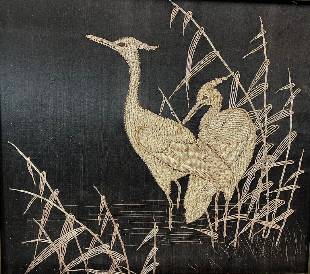 Chinese Gold Embroidered Birds Antique on a Silk Fabric - Etsy