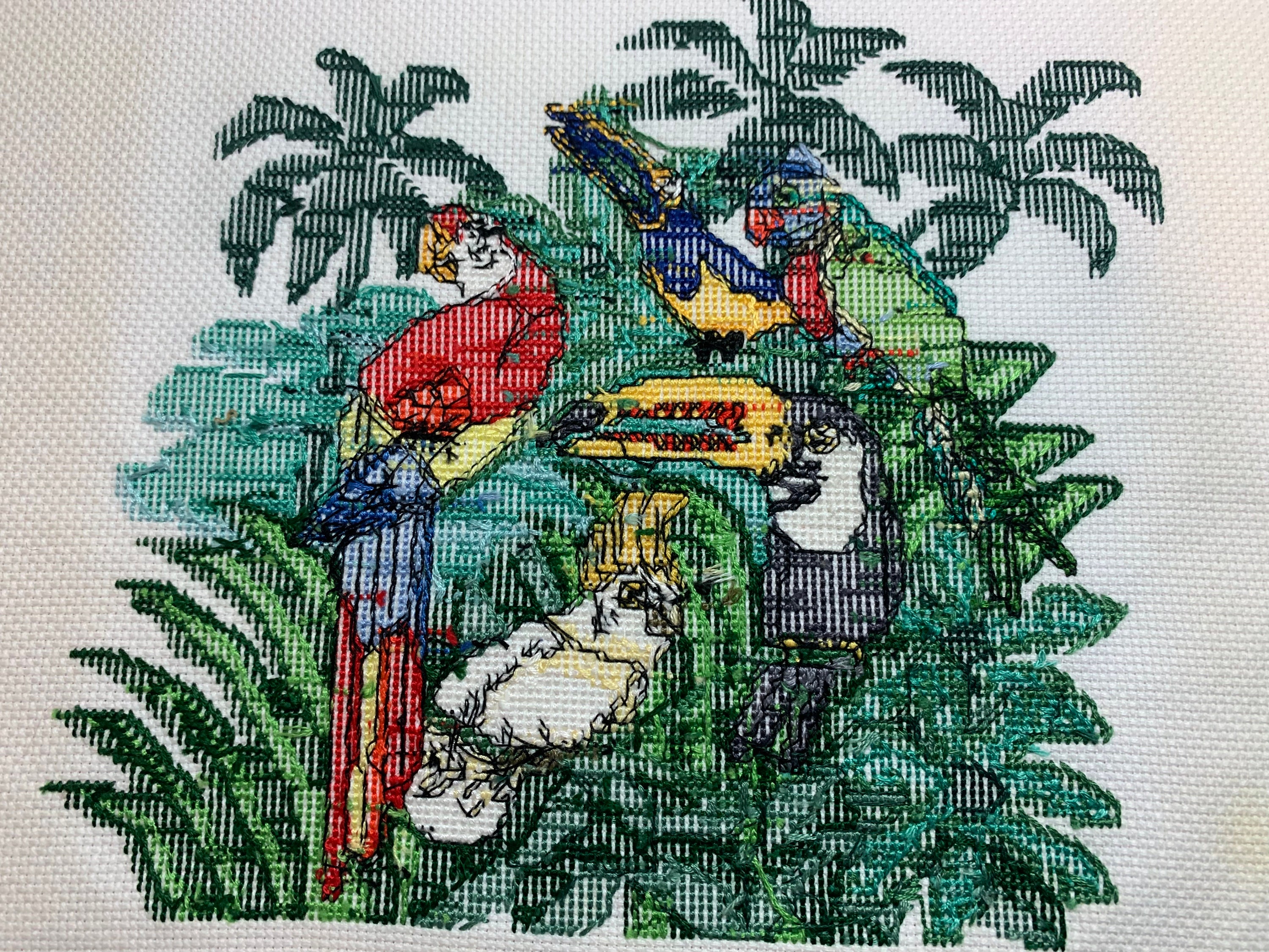 Cross Stitch Parrots in Jungle Scene - Etsy