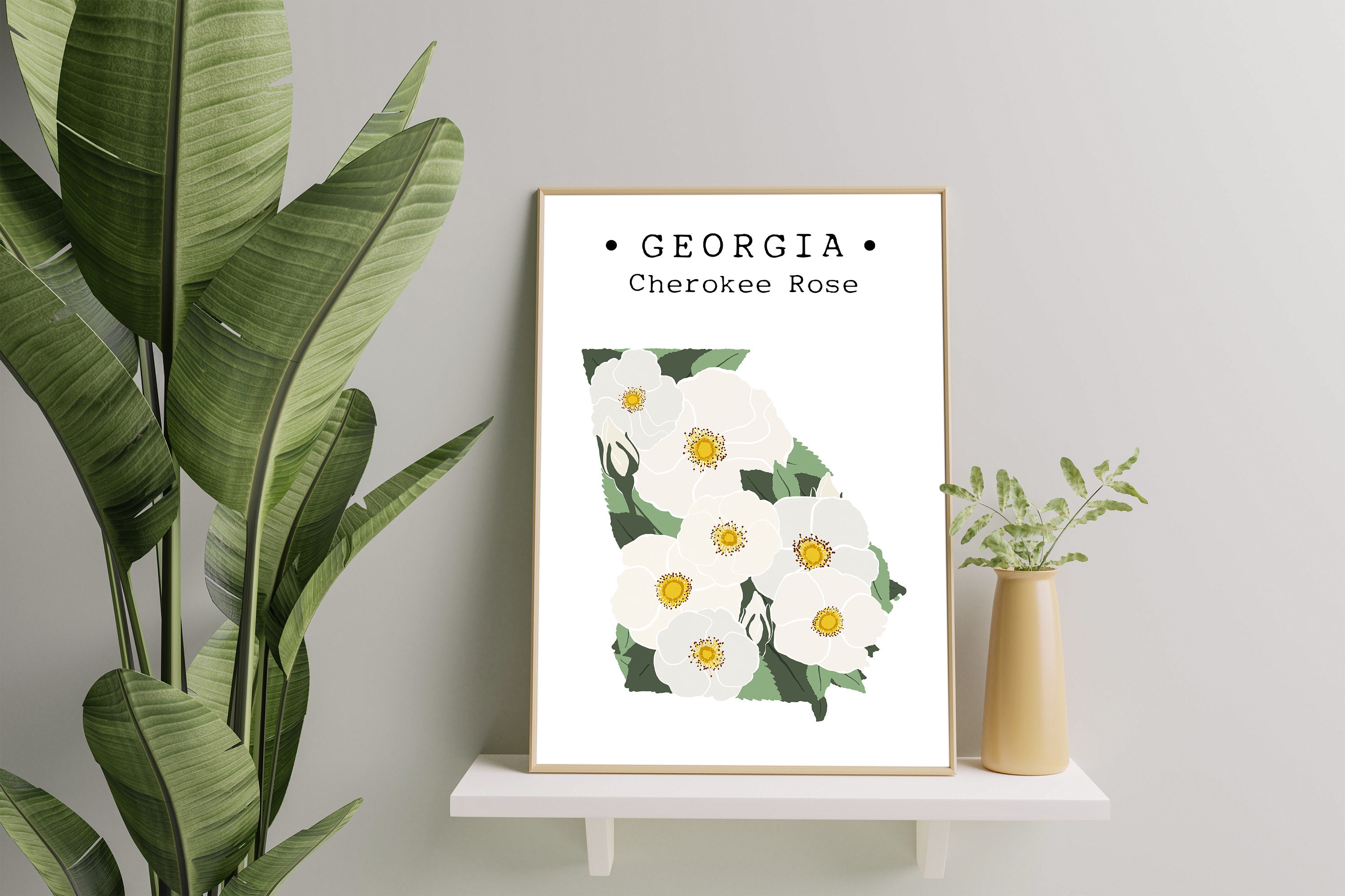 Georgia State Flower Wall Art Georgia Map Print Georgia - Etsy