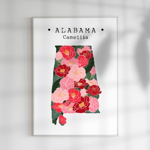 Alabama State Flower Wall Art, Alabama Camellia Flower Print, US State ...