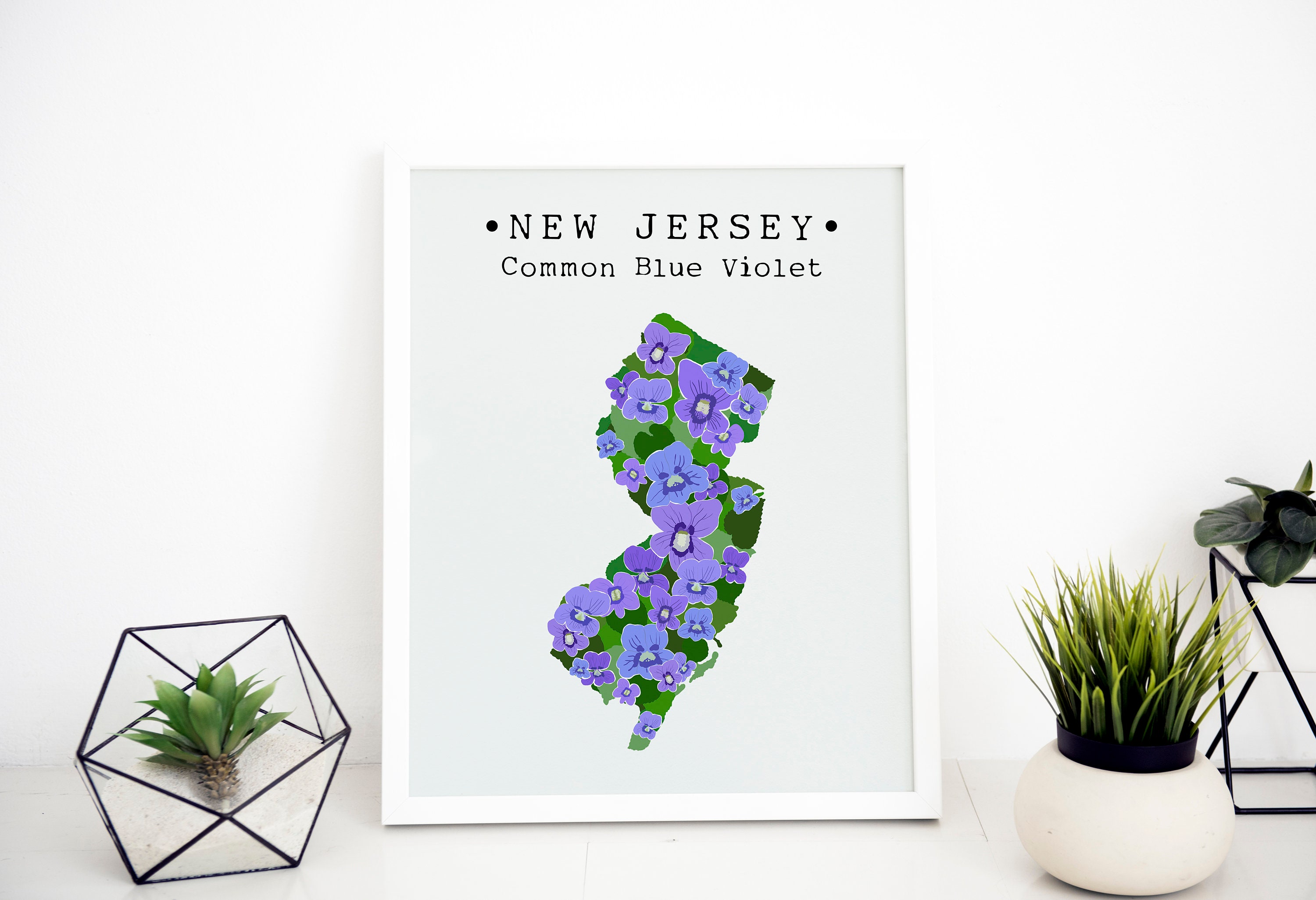 New Jersey State Flower Wall Art, Common Blue Violet Art Print, State ...