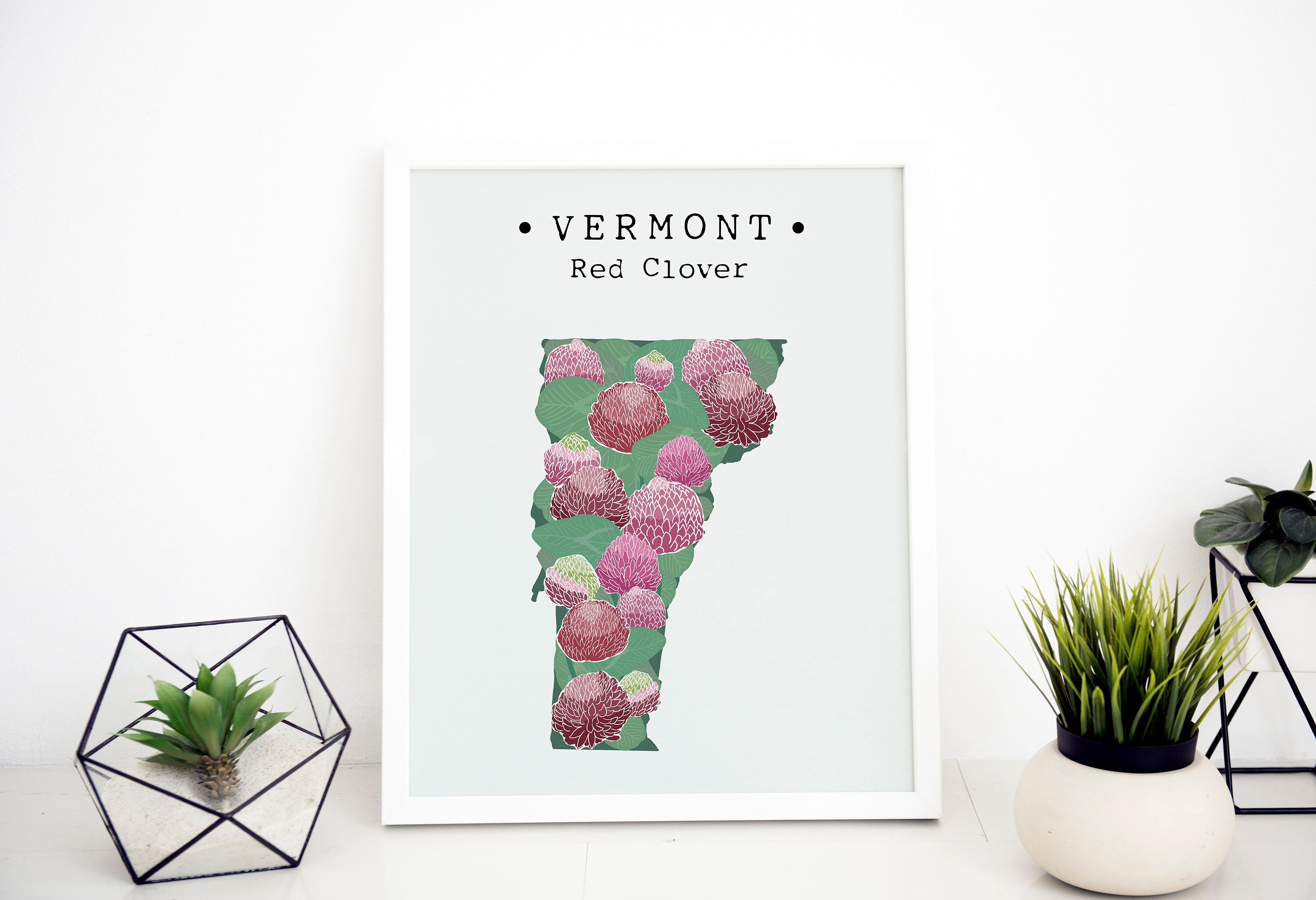 Vermont State Flower Wall Art, Vermont Red Clover Art Print, Vermont ...
