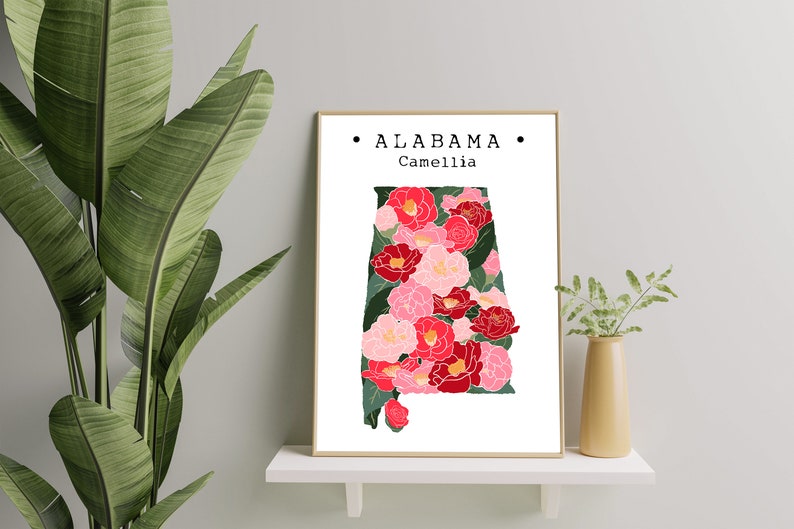 Alabama State Flower Wall Art, Alabama Camellia Flower Print, US State ...