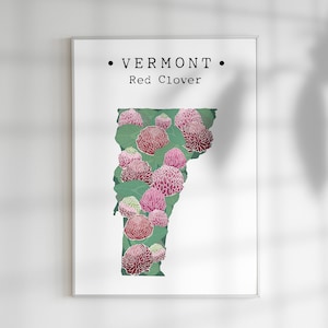 Vermont State Flower Wall Art, Vermont Red Clover Art Print, Vermont ...