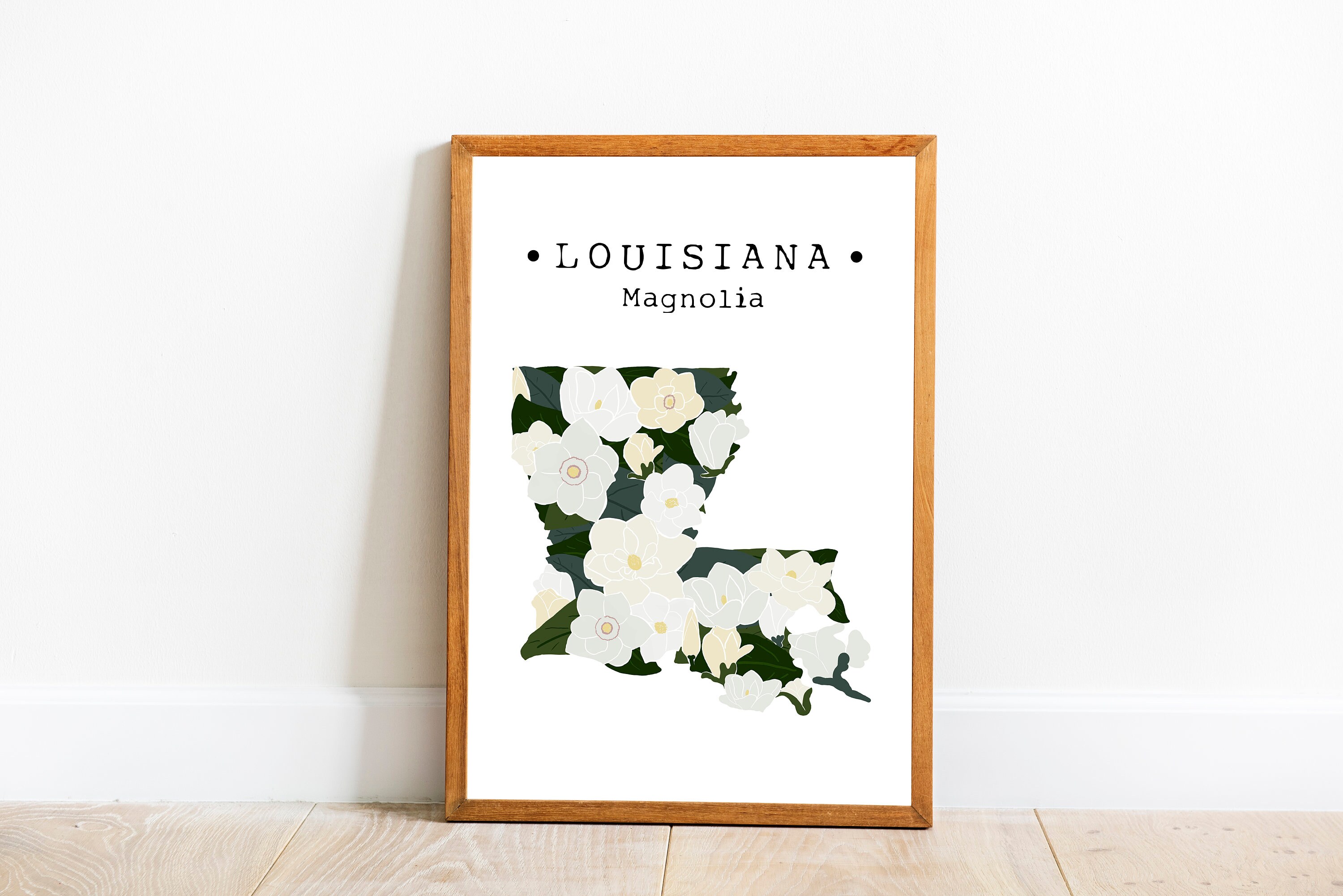 Louisiana State Flower Print, Magnolia Flower Wall Art, Louisiana Map ...
