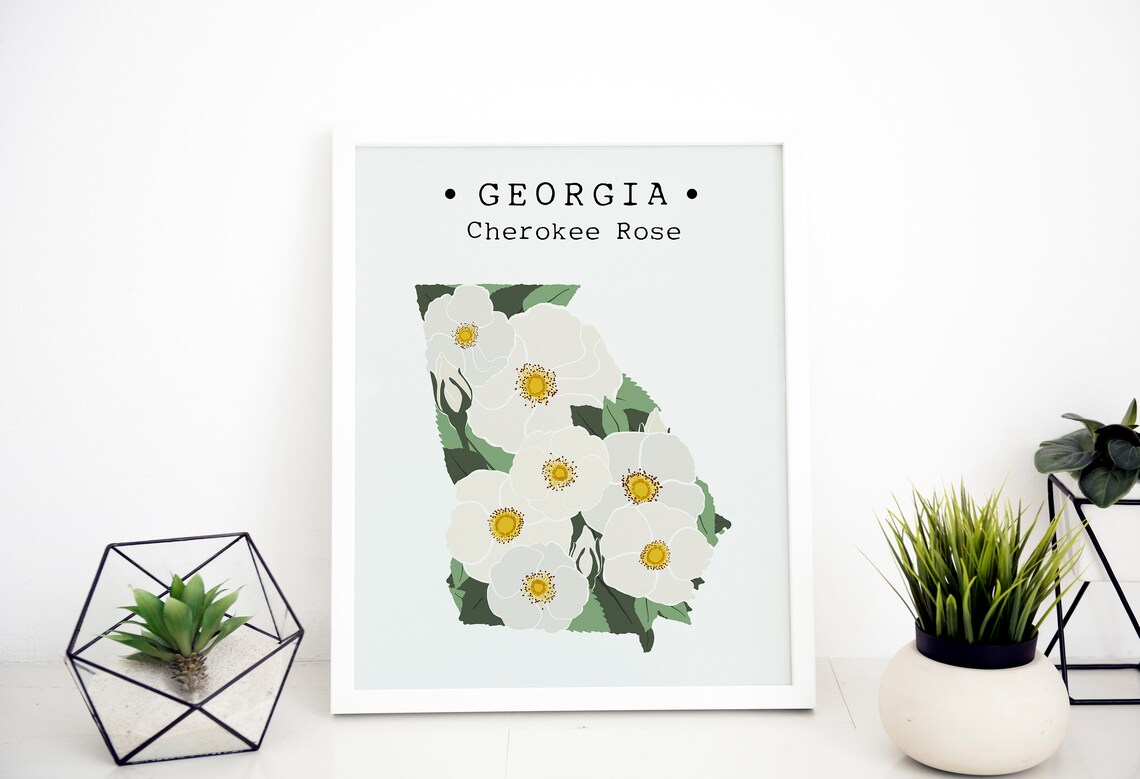 Georgia State Flower Wall Art Georgia Map Print Georgia - Etsy