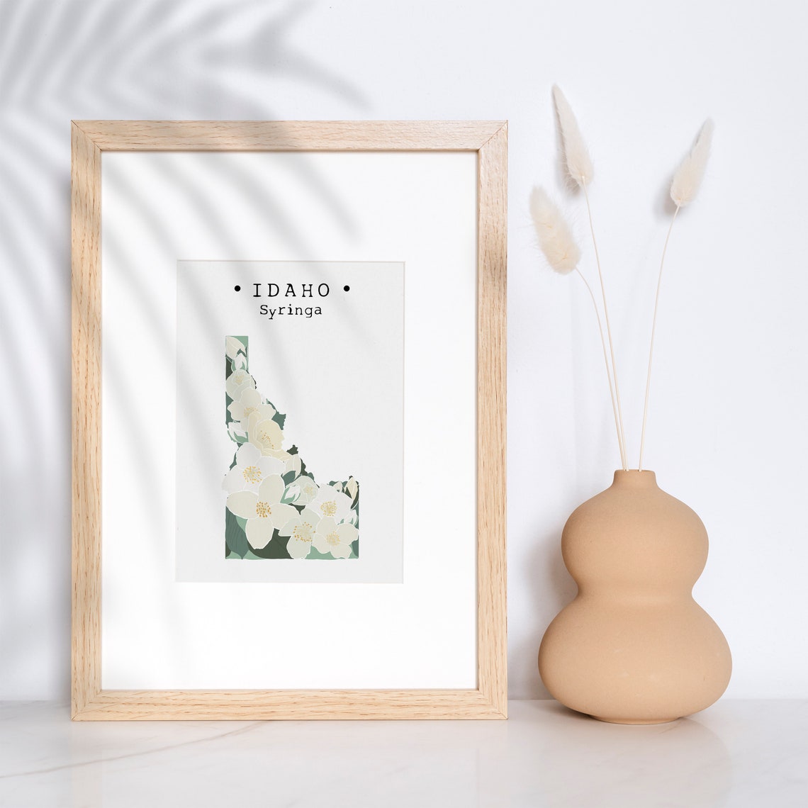 Idaho State Flower Wall Art, Idaho Syringa Flower Print, Idaho Map Art ...