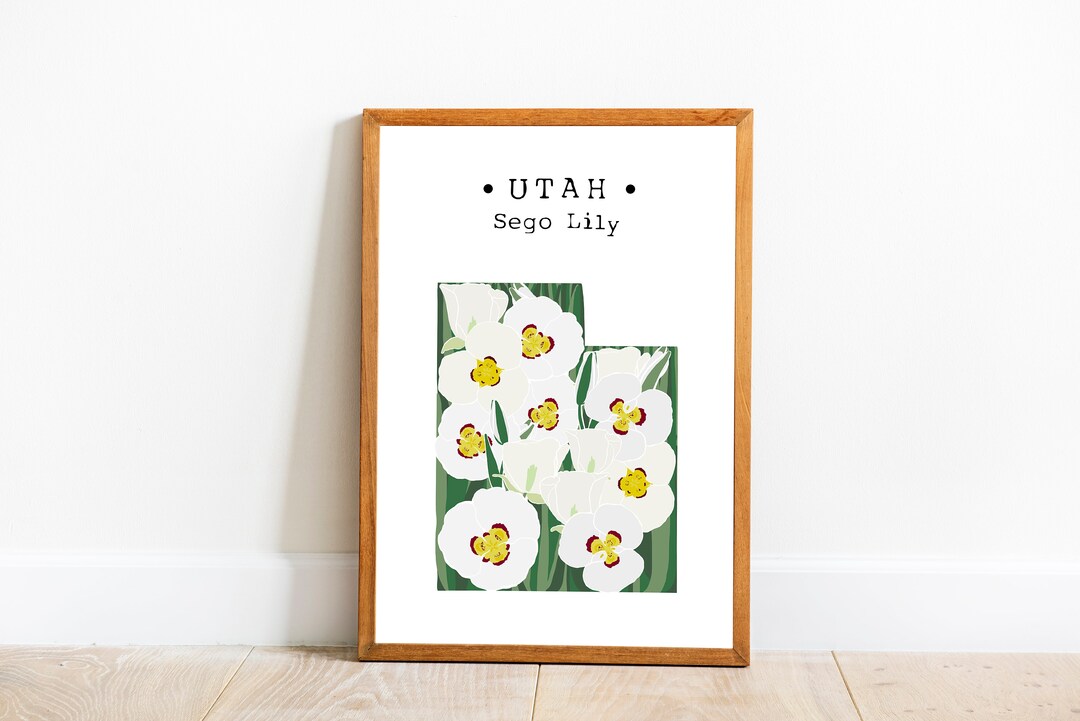 Utah State Flower Wall Art, Utah Sego Lily Art, Utah Map Art, Utah ...