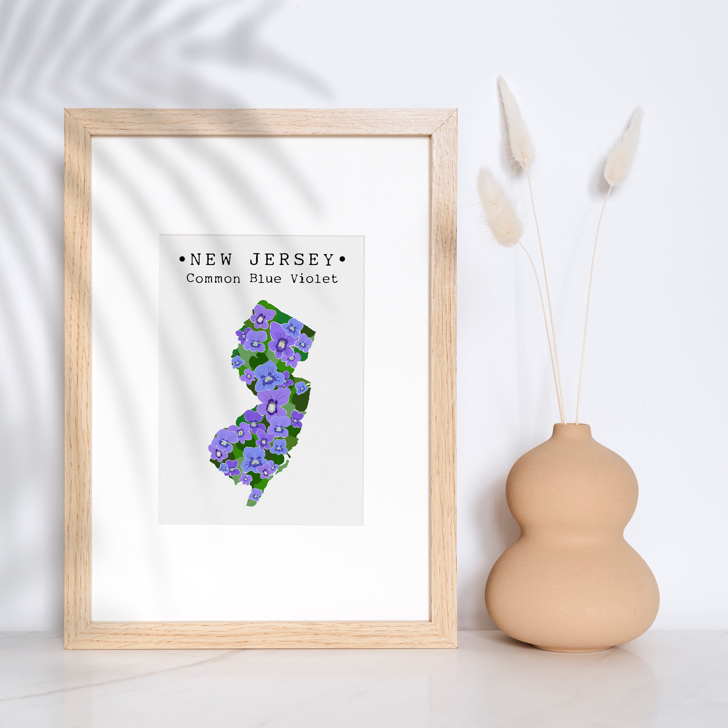 New Jersey State Flower Wall Art, Common Blue Violet Art Print, State ...