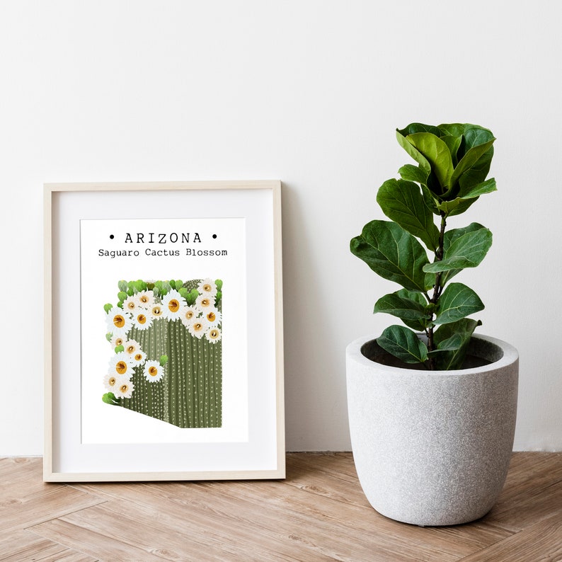 Arizona State Flower Wall Art, Saguaro Cactus Blossom Print, Arizona ...