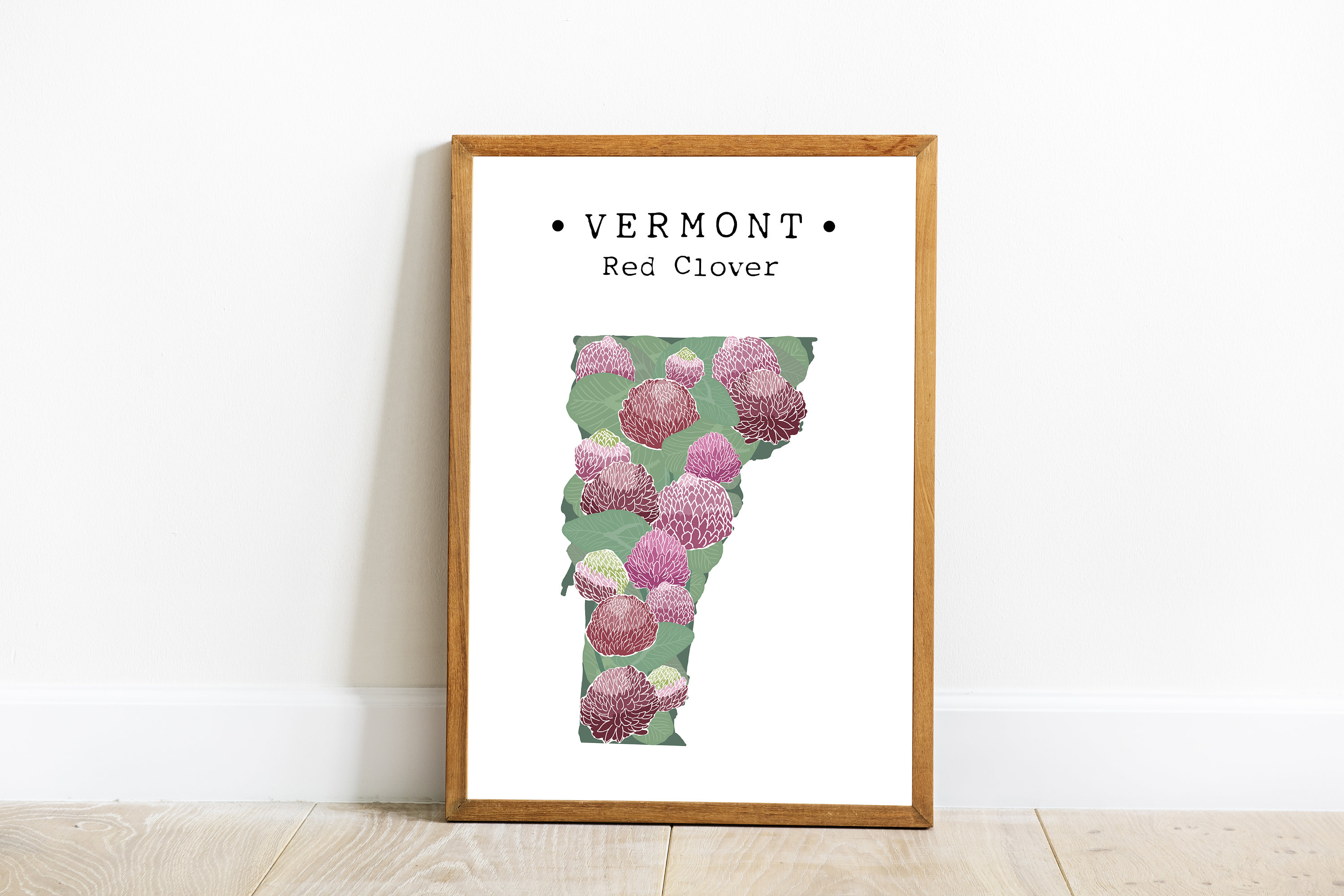 Vermont State Flower Wall Art, Vermont Red Clover Art Print, Vermont ...