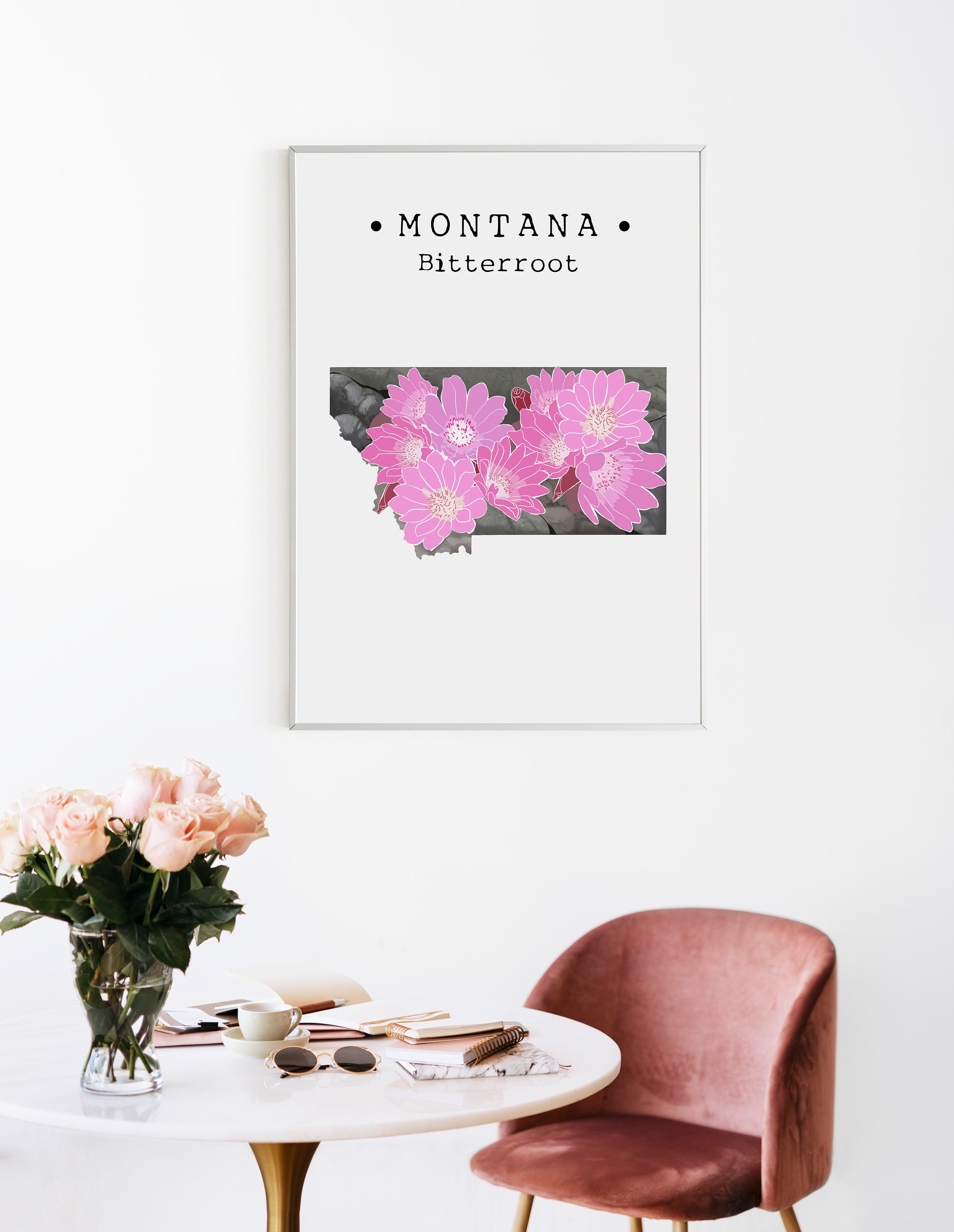 Montana State Flower Wall Art, Montana Bitterroot Wall Decor, Montana ...
