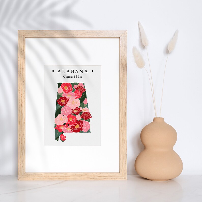 Alabama State Flower Wall Art, Alabama Camellia Flower Print, US State ...