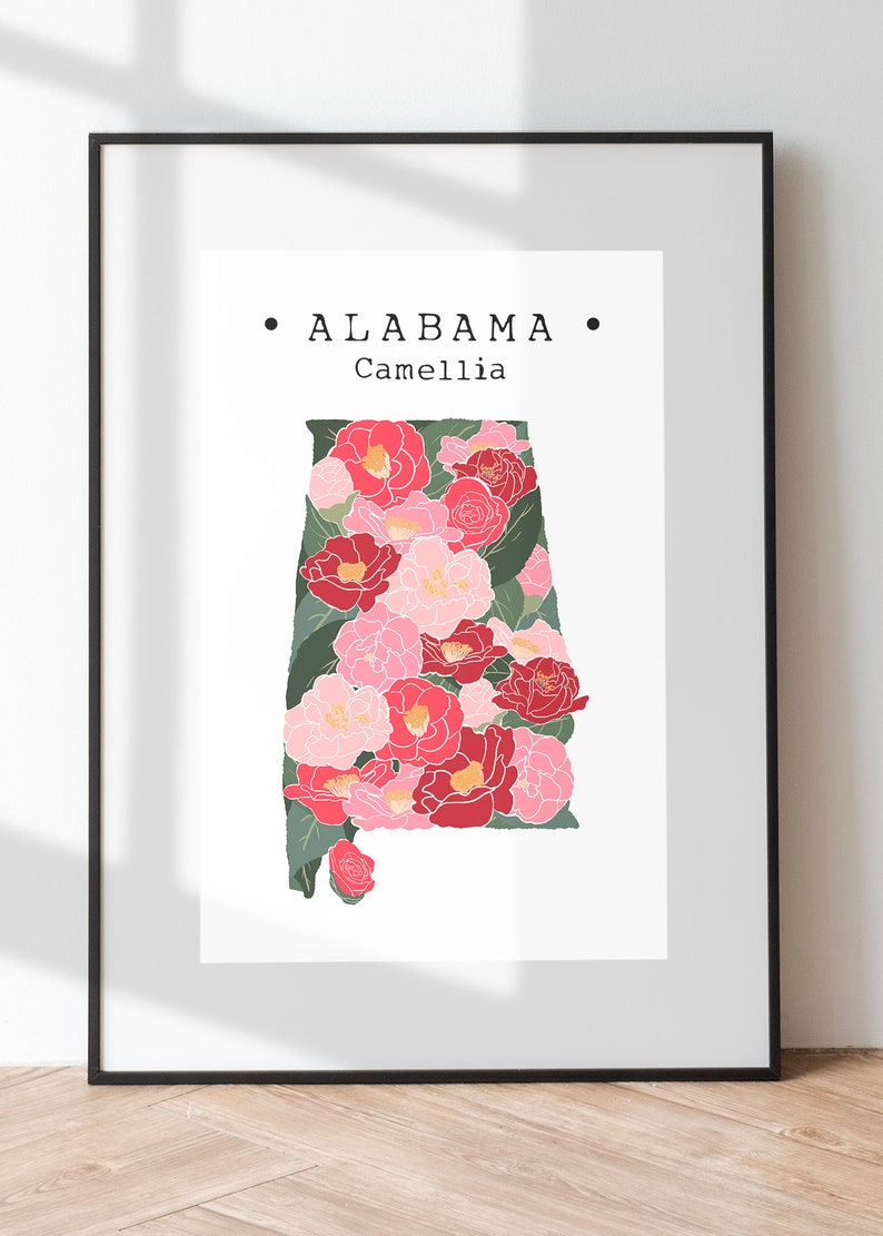 Alabama State Flower Wall Art, Alabama Camellia Flower Print, US State ...